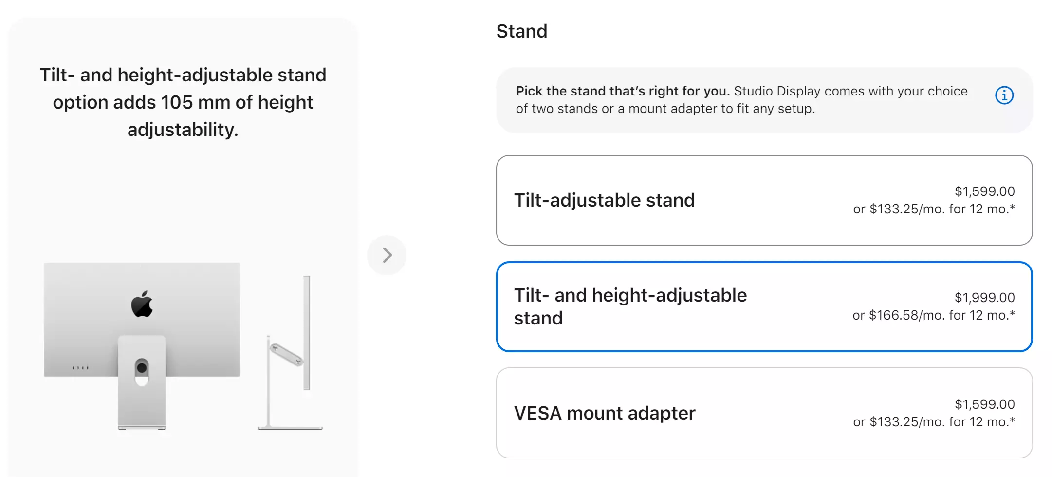 Vill du justera höjden på din Apple Studio Display-skärm? Det blir ytterligare 400 dollar 13727_1