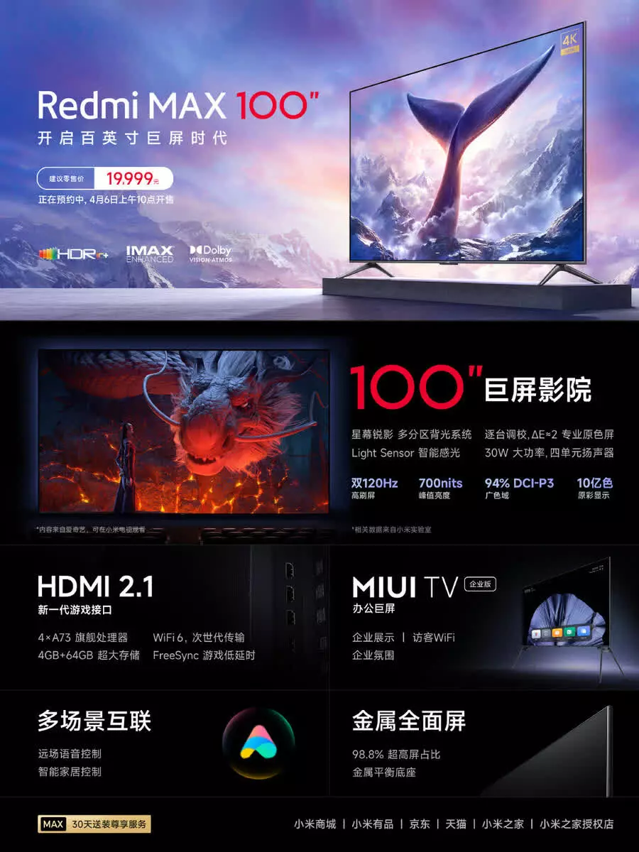 Xiaomi ra mắt TV 4K 100 inch khổng lồ ở Trung Quốc với giá 3.150 USD 1391_1