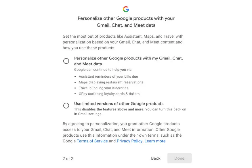 Google vă va permite în curând să renunțați la „funcțiile inteligente” de colectare a datelor Gmail 23307_2