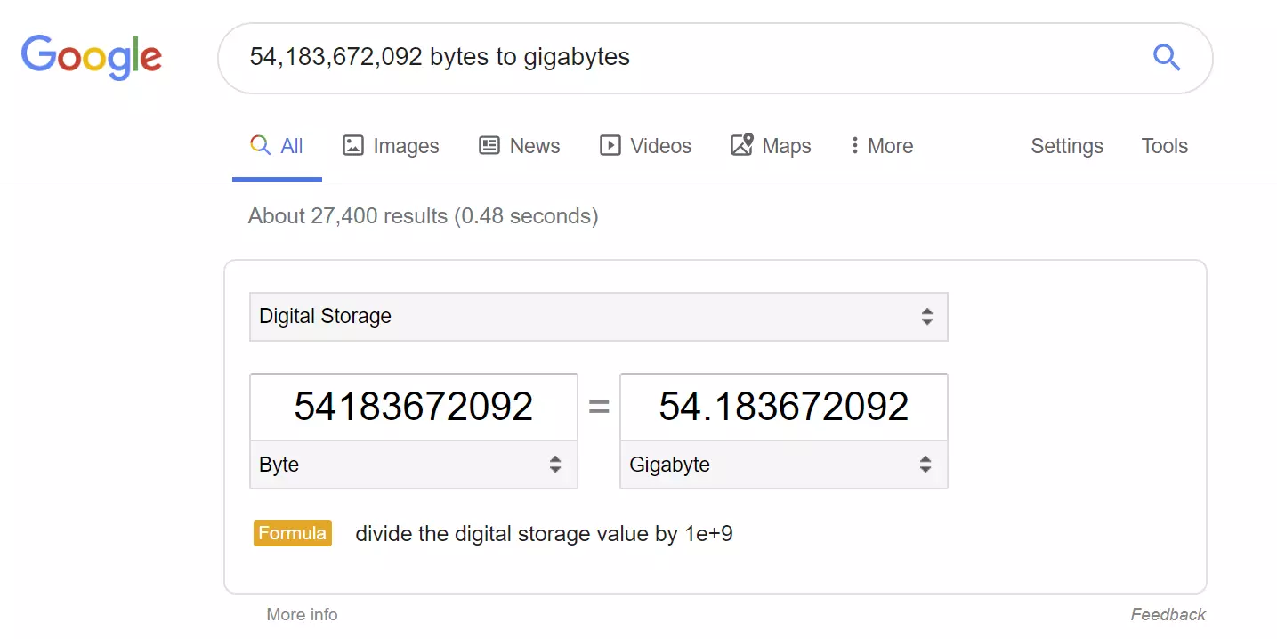 Geuza kwa haraka kati ya vipimo vya ukubwa wa hifadhi: KB, MB, GB, TB & 512 byte blocks 24285_1