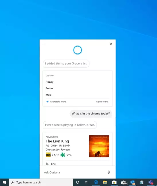 Microsoft wprowadza zaktualizowaną, mniej inwazyjną aplikację Cortana dla niejawnych testerów systemu Windows 10 28675_1