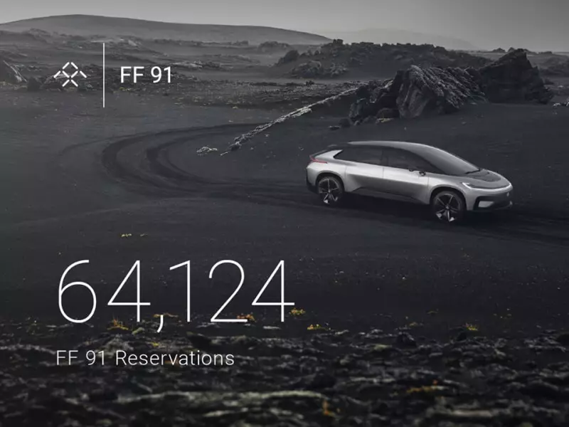 Ataskaitoje teigiama, kad „Faraday Future“ turi tik 60 indėlių garantuotų rezervacijų savo FF 91 elektromobiliui 40659_1